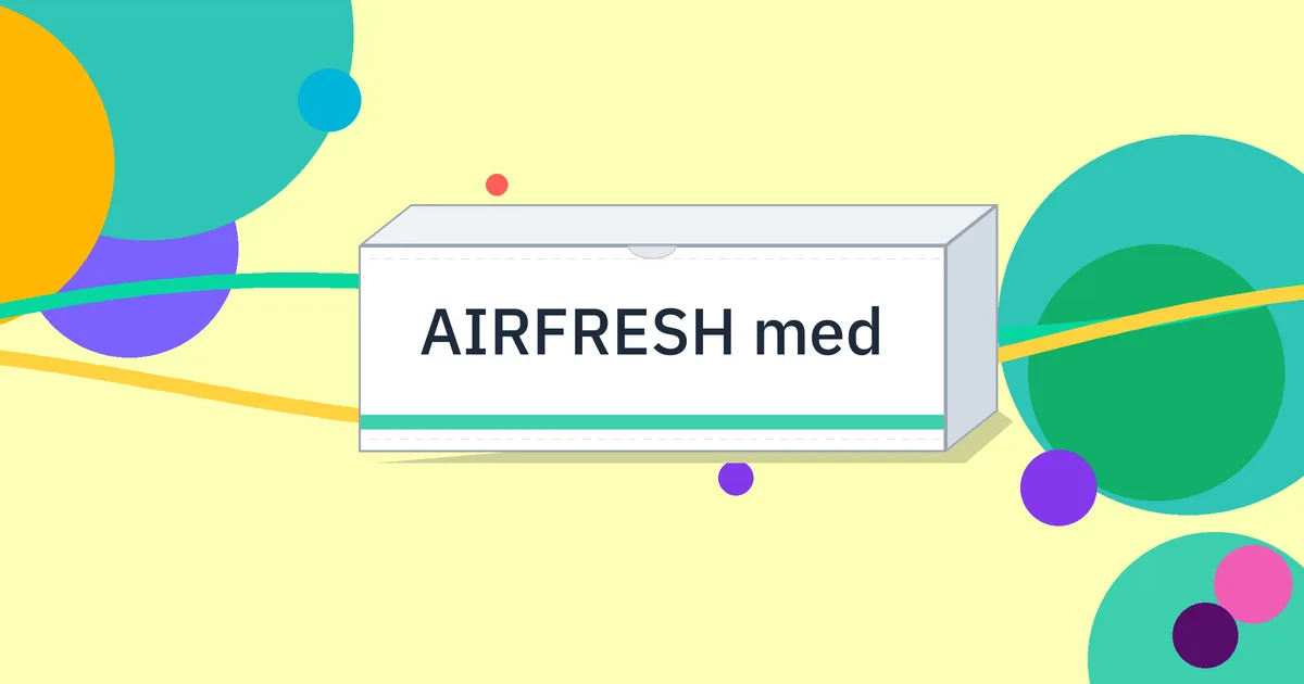 Symbolbild: Packung mit der Aufschrift AIRFRESH med (PZN 09509828) – Verfügbarkeit und Bezug in Apotheken in Frankfurt am Main