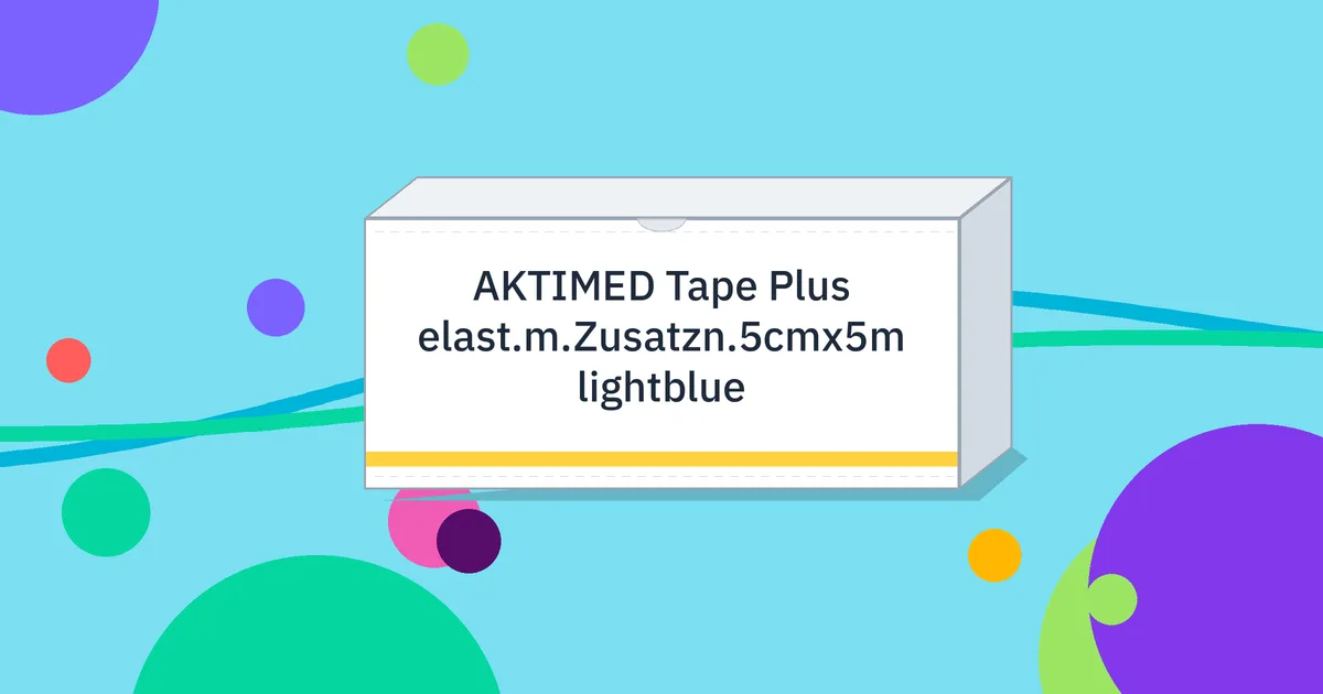 Symbolbild: Packung mit der Aufschrift AKTIMED Tape Plus elast.m.Zusatzn.5cmx5m lightblue (PZN 13426143) – Verfügbarkeit und Bezug in Apotheken in Frankfurt am Main