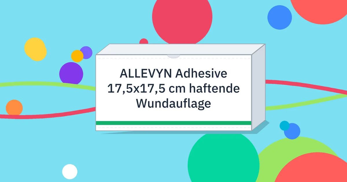 Symbolbild: Packung mit der Aufschrift ALLEVYN Adhesive 17,5x17,5 cm haftende Wundauflage (PZN 13975335) – Verfügbarkeit und Bezug in Apotheken in Frankfurt am Main