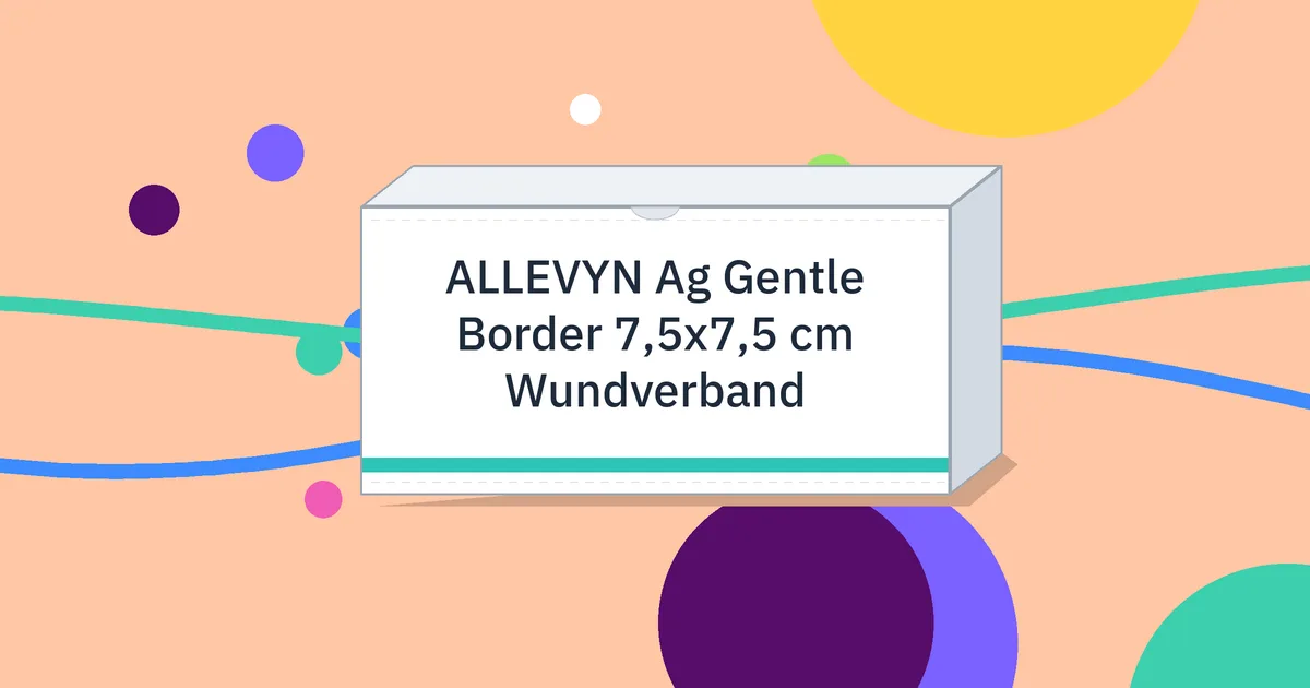 Symbolbild: Packung mit der Aufschrift ALLEVYN Ag Gentle Border 7,5x7,5 cm Wundverband (PZN 11229800) – Verfügbarkeit und Bezug in Apotheken in Frankfurt am Main