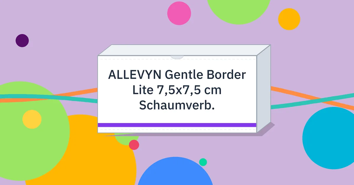 Symbolbild: Packung mit der Aufschrift ALLEVYN Gentle Border Lite 7,5x7,5 cm Schaumverb. (PZN 11137570) – Verfügbarkeit und Bezug in Apotheken in Frankfurt am Main