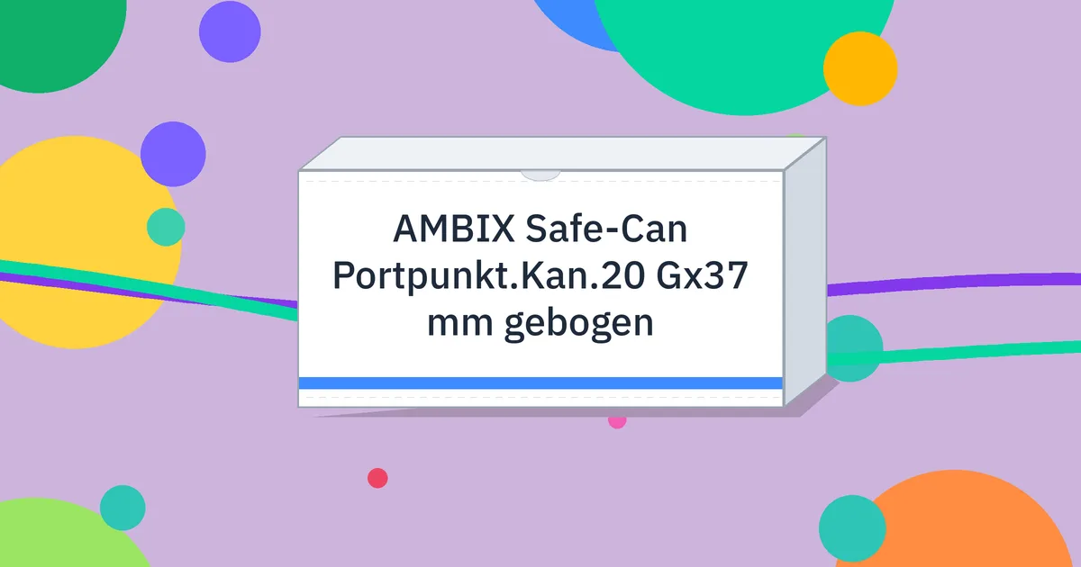 Symbolbild: Packung mit der Aufschrift AMBIX Safe-Can Portpunkt.Kan.20 Gx37 mm gebogen (PZN 02477019) – Verfügbarkeit und Bezug in Apotheken in Frankfurt am Main