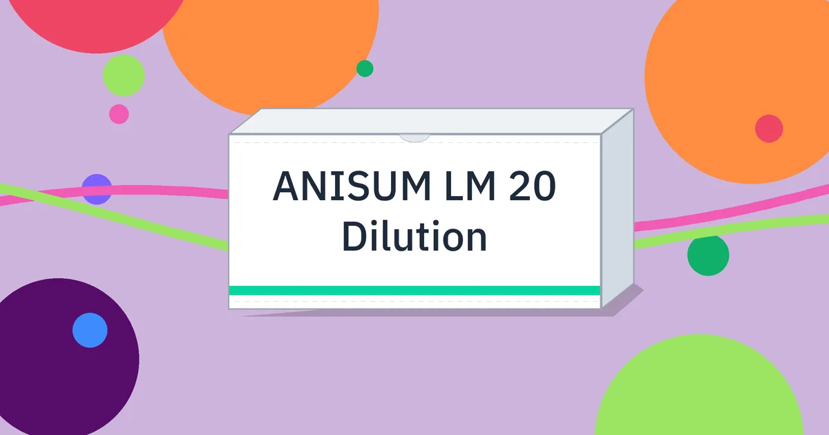 Symbolbild: Packung mit der Aufschrift ANISUM LM 20 Dilution (PZN 12762985) – Verfügbarkeit und Bezug in Apotheken in Frankfurt am Main