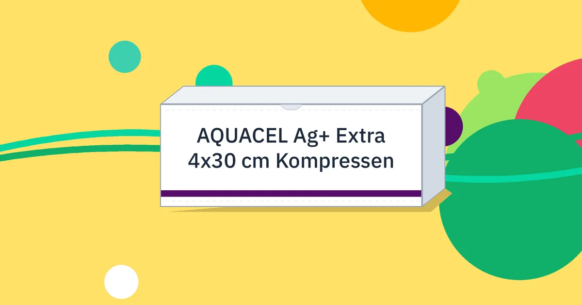 Symbolbild: Packung mit der Aufschrift AQUACEL Ag+ Extra 4x30 cm Kompressen (PZN 10203767) – Verfügbarkeit und Bezug in Apotheken in Frankfurt am Main