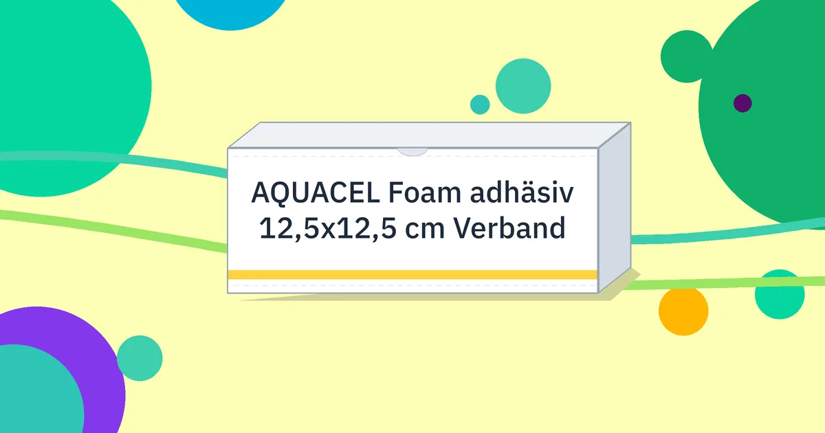 Symbolbild: Packung mit der Aufschrift AQUACEL Foam adhäsiv 12,5x12,5 cm Verband (PZN 18362962) – Verfügbarkeit und Bezug in Apotheken in Frankfurt am Main