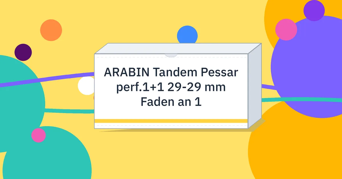 Symbolbild: Packung mit der Aufschrift ARABIN Tandem Pessar perf.1+1 29-29 mm Faden an 1 (PZN 16928112) – Verfügbarkeit und Bezug in Apotheken in Frankfurt am Main