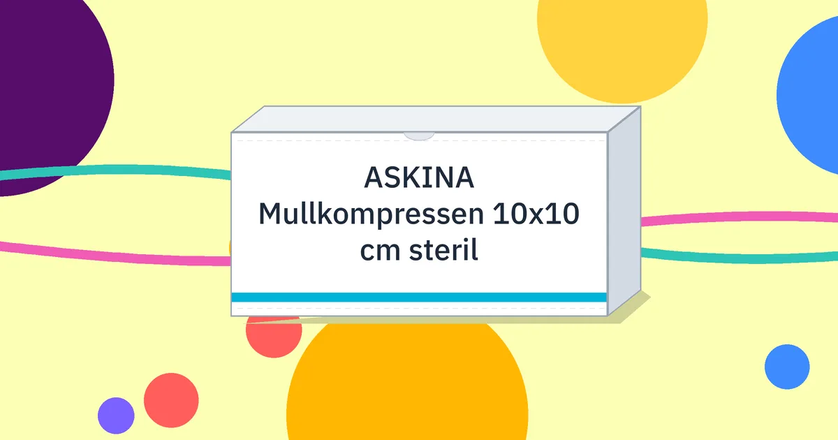 Symbolbild: Packung mit der Aufschrift ASKINA Mullkompressen 10x10 cm steril (PZN 18671982) – Verfügbarkeit und Bezug in Apotheken in Frankfurt am Main