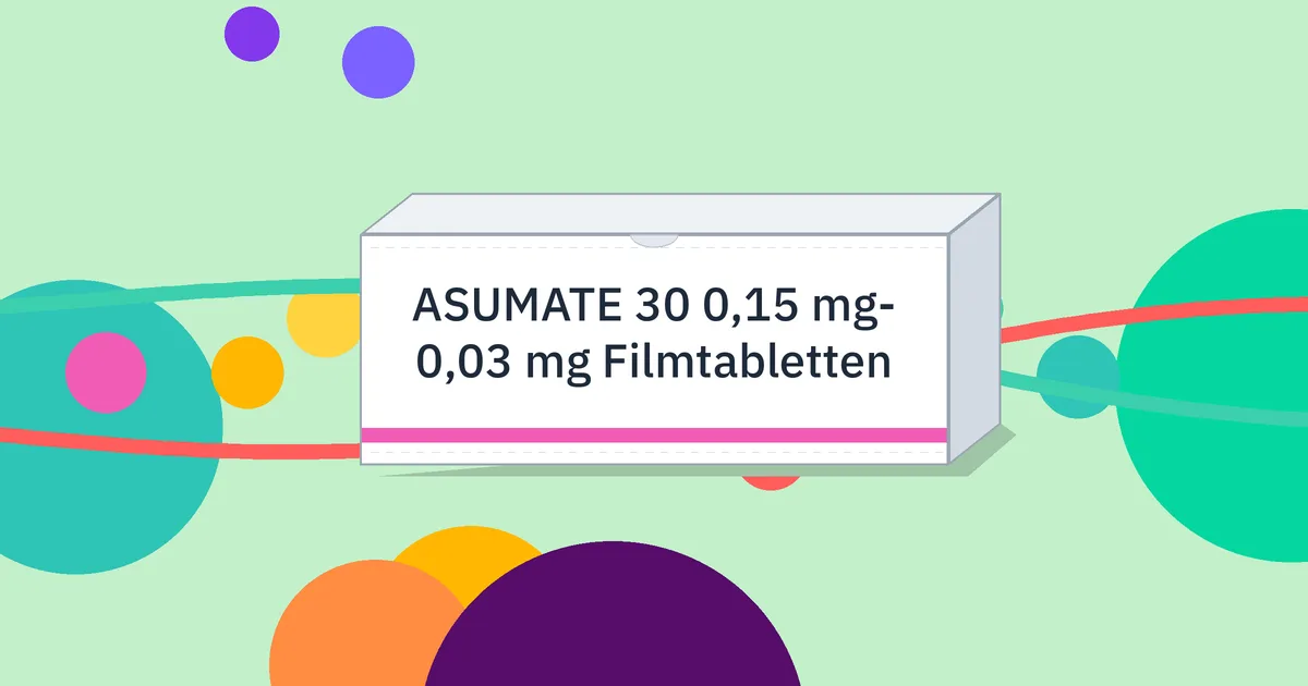 Symbolbild: Packung mit der Aufschrift ASUMATE 30 0,15 mg-0,03 mg Filmtabletten (PZN 09315461) – Verfügbarkeit und Bezug in Apotheken in Frankfurt am Main