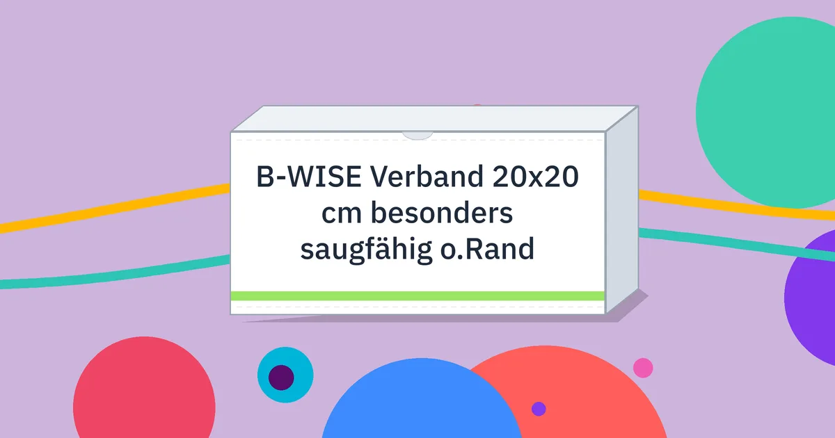 Symbolbild: Packung mit der Aufschrift B-WISE Verband 20x20 cm besonders saugfähig o.Rand (PZN 19730675) – Verfügbarkeit und Bezug in Apotheken in Frankfurt am Main