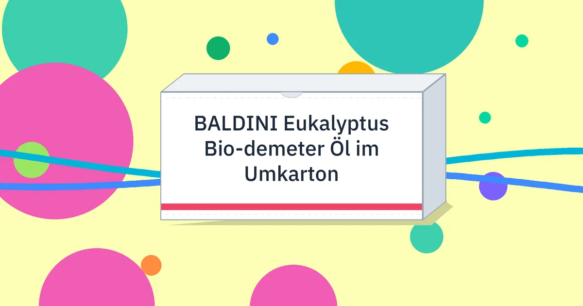 Symbolbild: Packung mit der Aufschrift BALDINI Eukalyptus Bio-demeter Öl im Umkarton (PZN 10093534) – Verfügbarkeit und Bezug in Apotheken in Frankfurt am Main