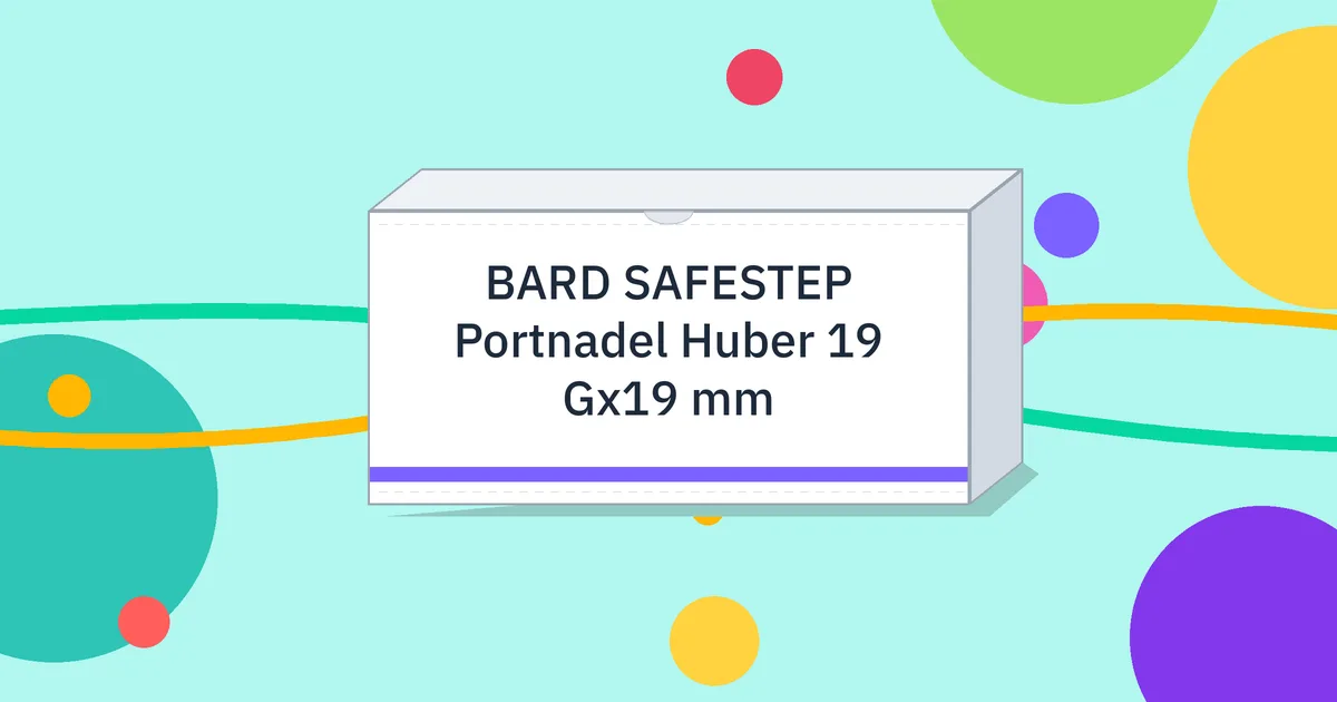Symbolbild: Packung mit der Aufschrift BARD SAFESTEP Portnadel Huber 19 Gx19 mm (PZN 17296134) – Verfügbarkeit und Bezug in Apotheken in Frankfurt am Main