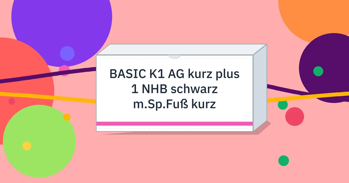 Symbolbild: Packung mit der Aufschrift BASIC K1 AG kurz plus 1 NHB schwarz m.Sp.Fuß kurz (PZN 20259591) – Verfügbarkeit und Bezug in Apotheken in Frankfurt am Main