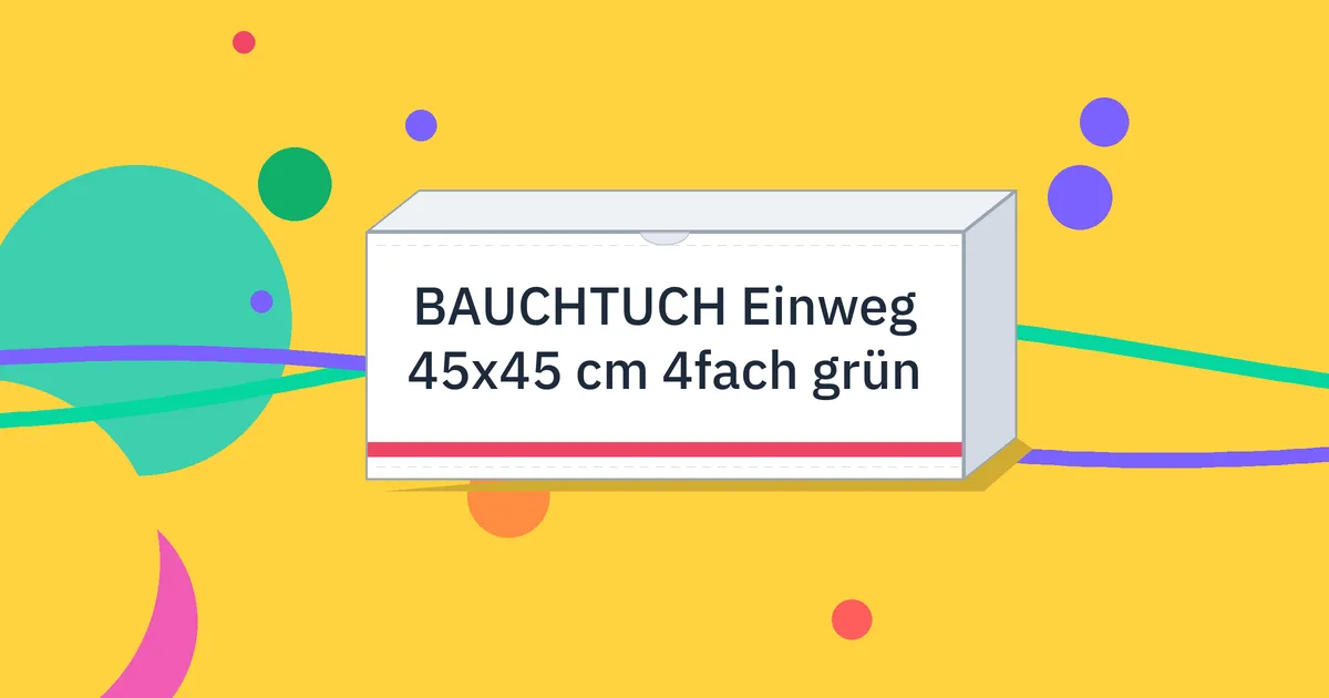 Symbolbild: Packung mit der Aufschrift BAUCHTUCH Einweg 45x45 cm 4fach grün (PZN 00033494) – Verfügbarkeit und Bezug in Apotheken in Frankfurt am Main