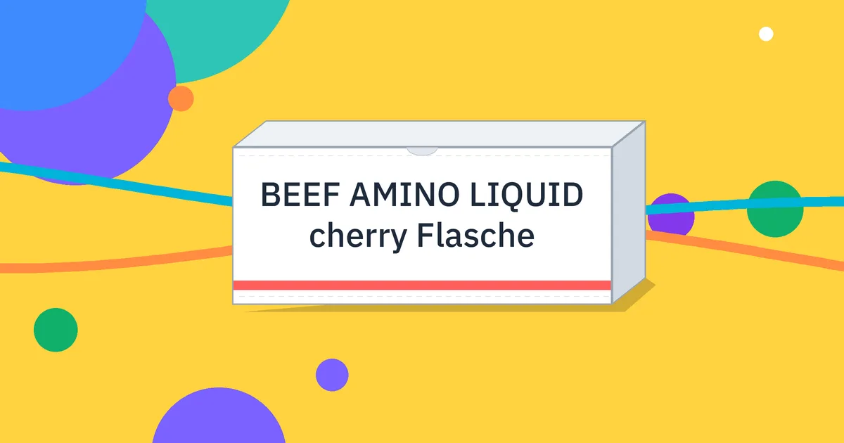 Symbolbild: Packung mit der Aufschrift BEEF AMINO LIQUID cherry Flasche (PZN 04120793) – Verfügbarkeit und Bezug in Apotheken in Frankfurt am Main