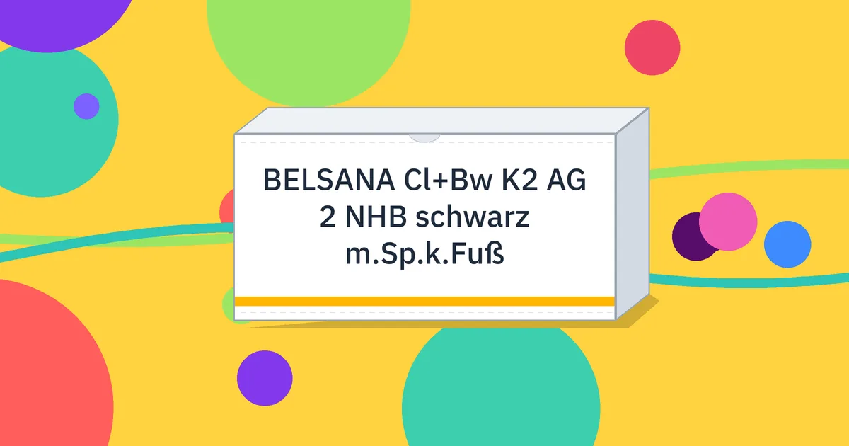 Symbolbild: Packung mit der Aufschrift BELSANA Cl+Bw K2 AG 2 NHB schwarz m.Sp.k.Fuß (PZN 12242866) – Verfügbarkeit und Bezug in Apotheken in Frankfurt am Main
