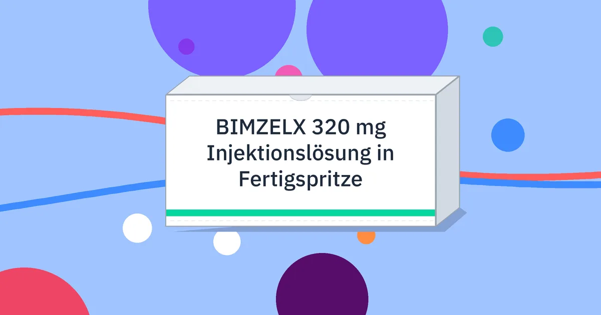 Symbolbild: Packung mit der Aufschrift BIMZELX 320 mg Injektionslösung in Fertigspritze (PZN 19228970) – Verfügbarkeit und Bezug in Apotheken in Frankfurt am Main