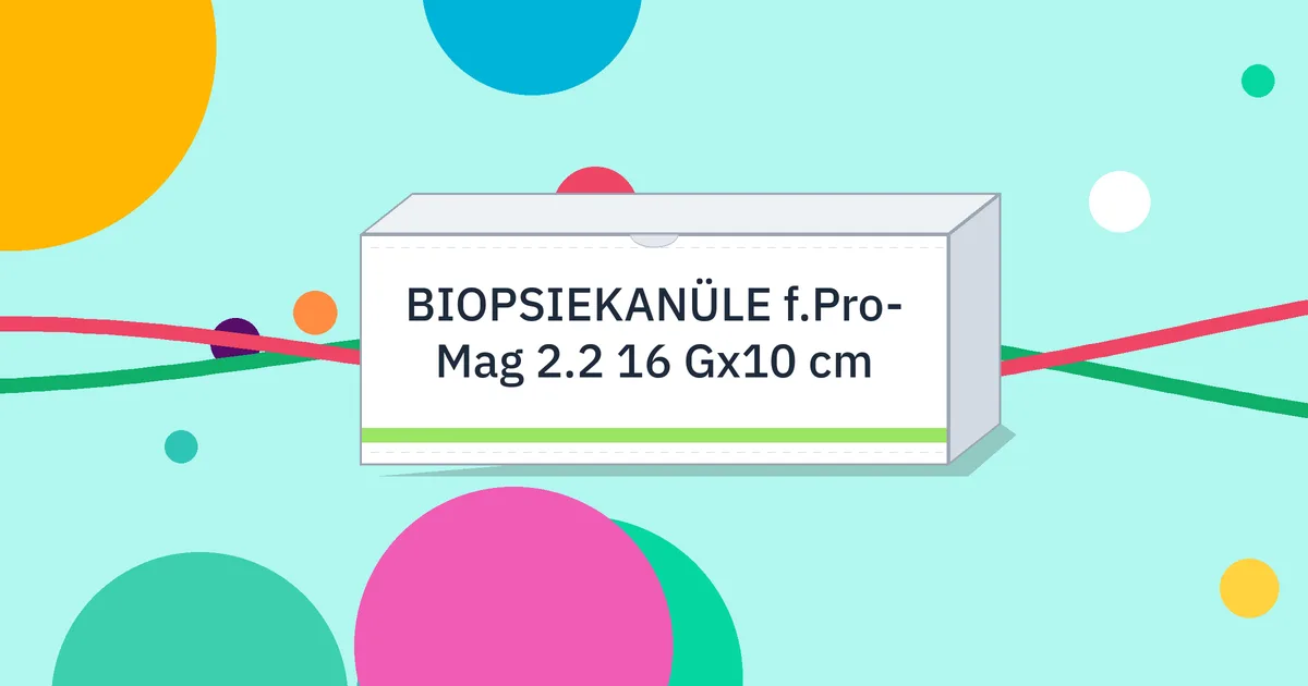 Symbolbild: Packung mit der Aufschrift BIOPSIEKANÜLE f.Pro-Mag 2.2 16 Gx10 cm (PZN 04507569) – Verfügbarkeit und Bezug in Apotheken in Frankfurt am Main
