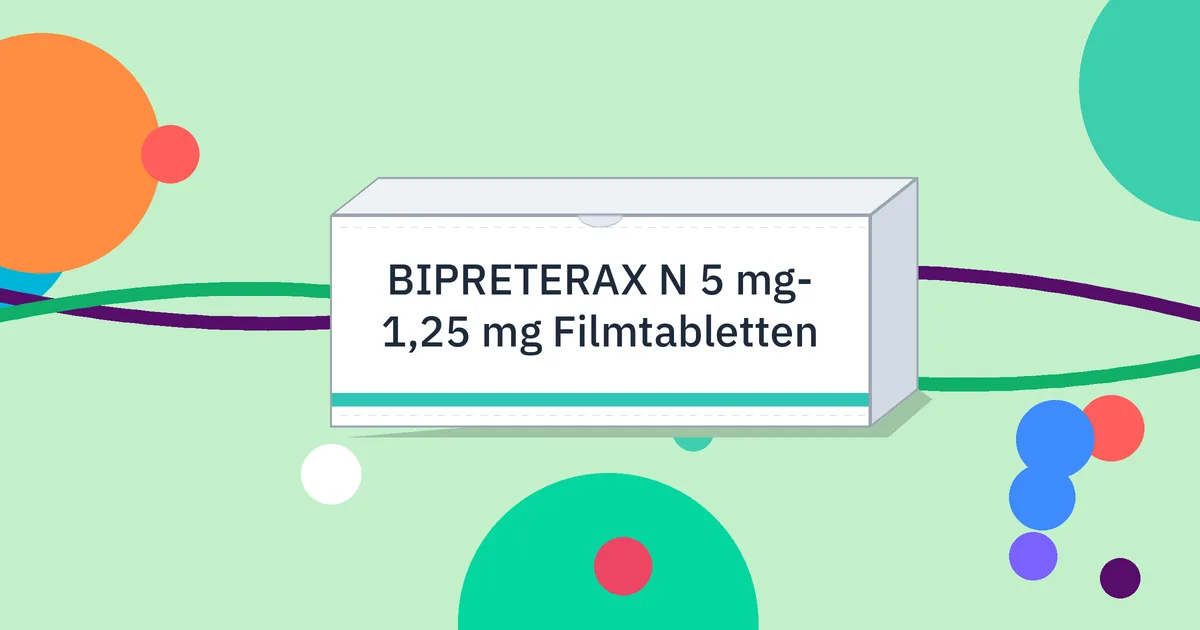 Symbolbild: Packung mit der Aufschrift BIPRETERAX N 5 mg-1,25 mg Filmtabletten (PZN 01619799) – Verfügbarkeit und Bezug in Apotheken in Frankfurt am Main