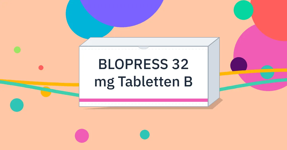 Symbolbild: Packung mit der Aufschrift BLOPRESS 32 mg Tabletten B (PZN 00394080) – Verfügbarkeit und Bezug in Apotheken in Frankfurt am Main