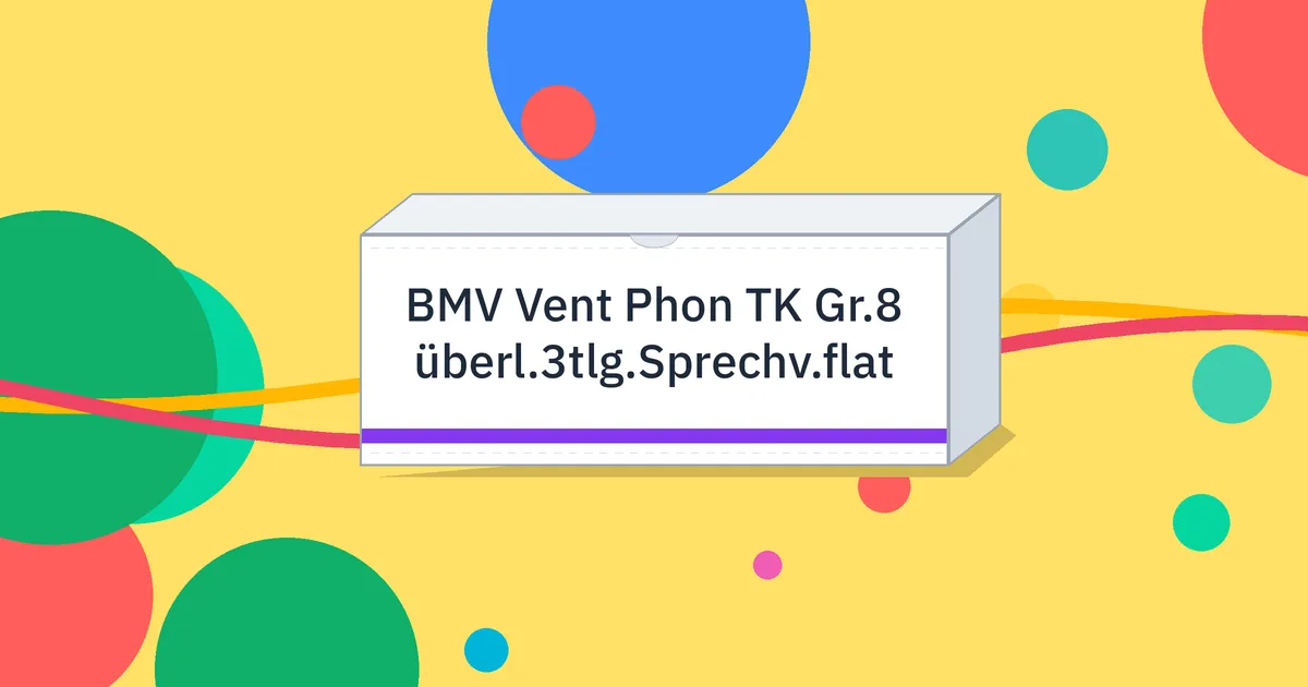 Symbolbild: Packung mit der Aufschrift BMV Vent Phon TK Gr.8 überl.3tlg.Sprechv.flat (PZN 18385650) – Verfügbarkeit und Bezug in Apotheken in Frankfurt am Main