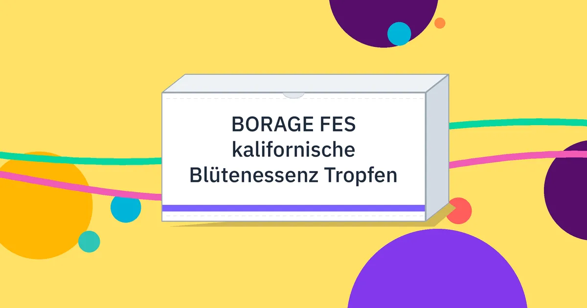 Symbolbild: Packung mit der Aufschrift BORAGE FES kalifornische Blütenessenz Tropfen (PZN 09173110) – Verfügbarkeit und Bezug in Apotheken in Frankfurt am Main