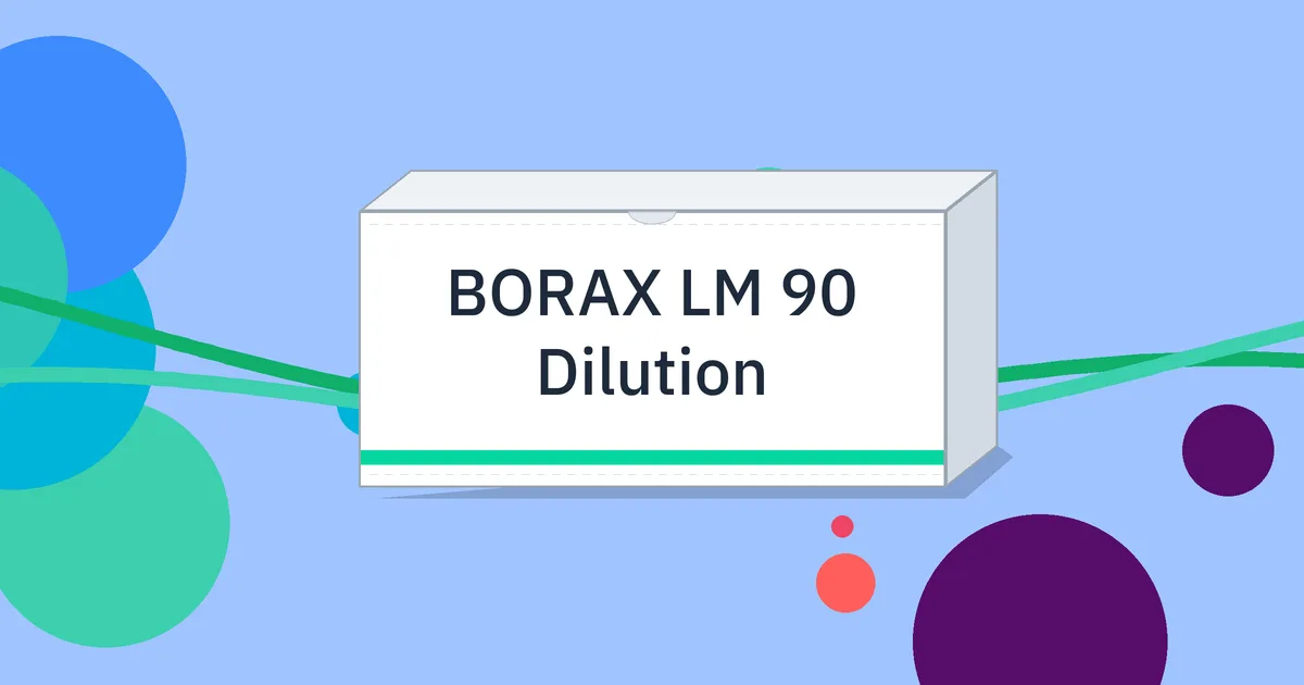 Symbolbild: Packung mit der Aufschrift BORAX LM 90 Dilution (PZN 12796398) – Verfügbarkeit und Bezug in Apotheken in Frankfurt am Main
