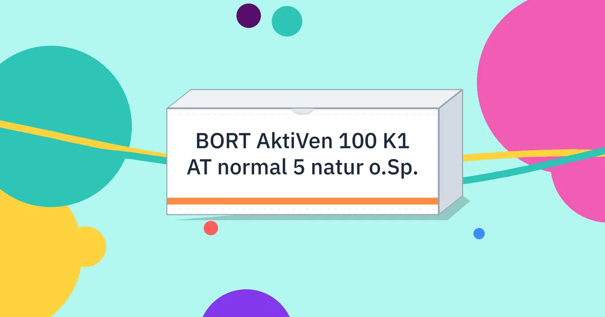 Symbolbild: Packung mit der Aufschrift BORT AktiVen 100 K1 AT normal 5 natur o.Sp. (PZN 13736257) – Verfügbarkeit und Bezug in Apotheken in Frankfurt am Main