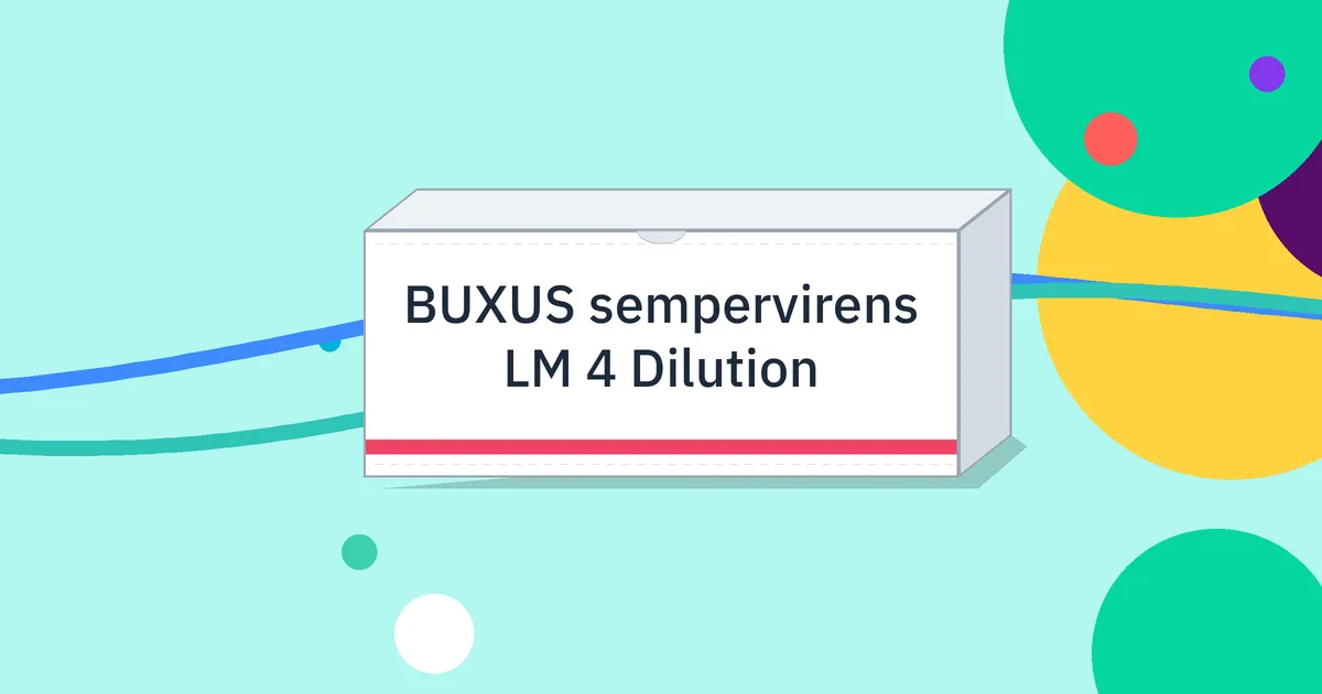 Symbolbild: Packung mit der Aufschrift BUXUS sempervirens LM 4 Dilution (PZN 13399015) – Verfügbarkeit und Bezug in Apotheken in Frankfurt am Main