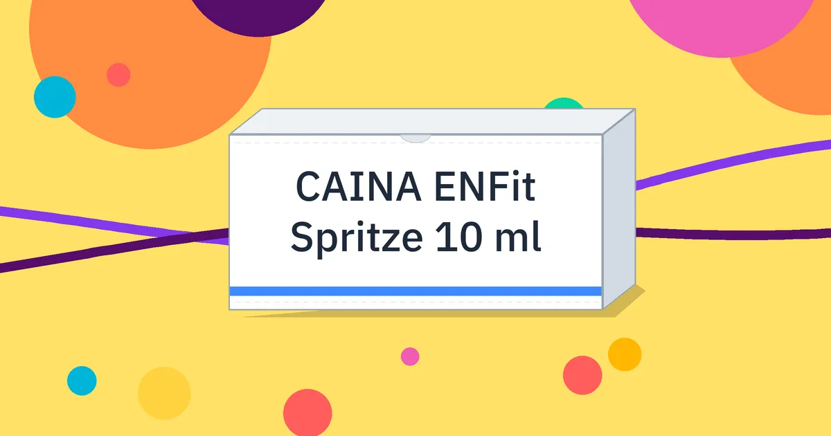 Symbolbild: Packung mit der Aufschrift CAINA ENFit Spritze 10 ml (PZN 18709472) – Verfügbarkeit und Bezug in Apotheken in Frankfurt am Main