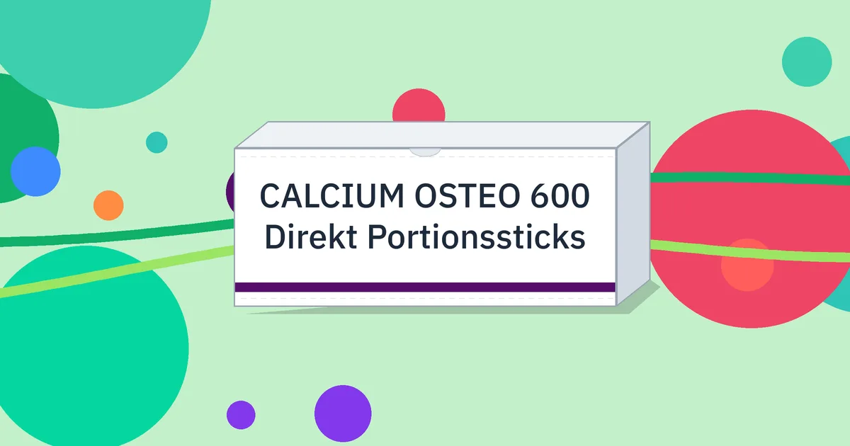 Symbolbild: Packung mit der Aufschrift CALCIUM OSTEO 600 Direkt Portionssticks (PZN 16508597) – Verfügbarkeit und Bezug in Apotheken in Frankfurt am Main