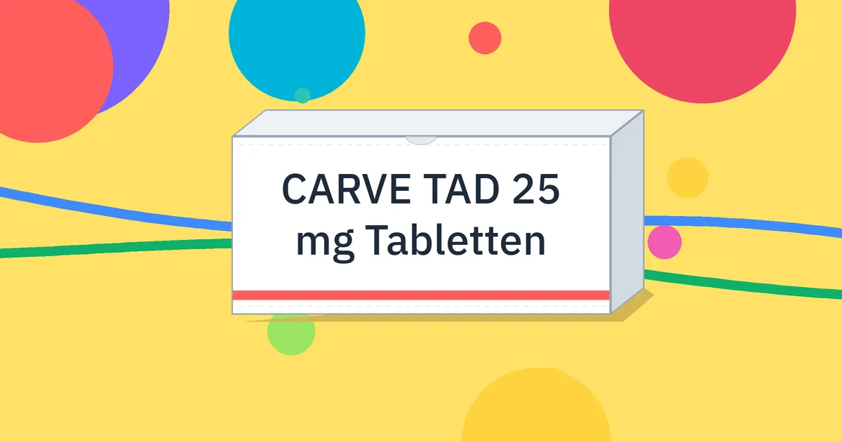 Symbolbild: Packung mit der Aufschrift CARVE TAD 25 mg Tabletten (PZN 00014723) – Verfügbarkeit und Bezug in Apotheken in Frankfurt am Main