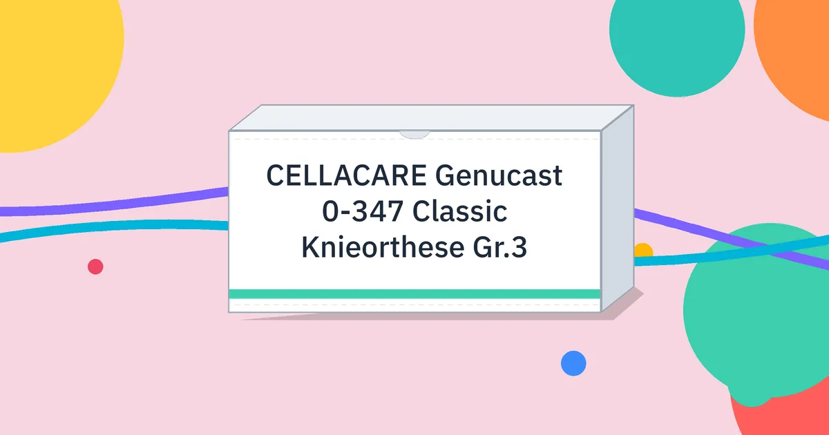 Symbolbild: Packung mit der Aufschrift CELLACARE Genucast 0-347 Classic Knieorthese Gr.3 (PZN 14366733) – Verfügbarkeit und Bezug in Apotheken in Frankfurt am Main