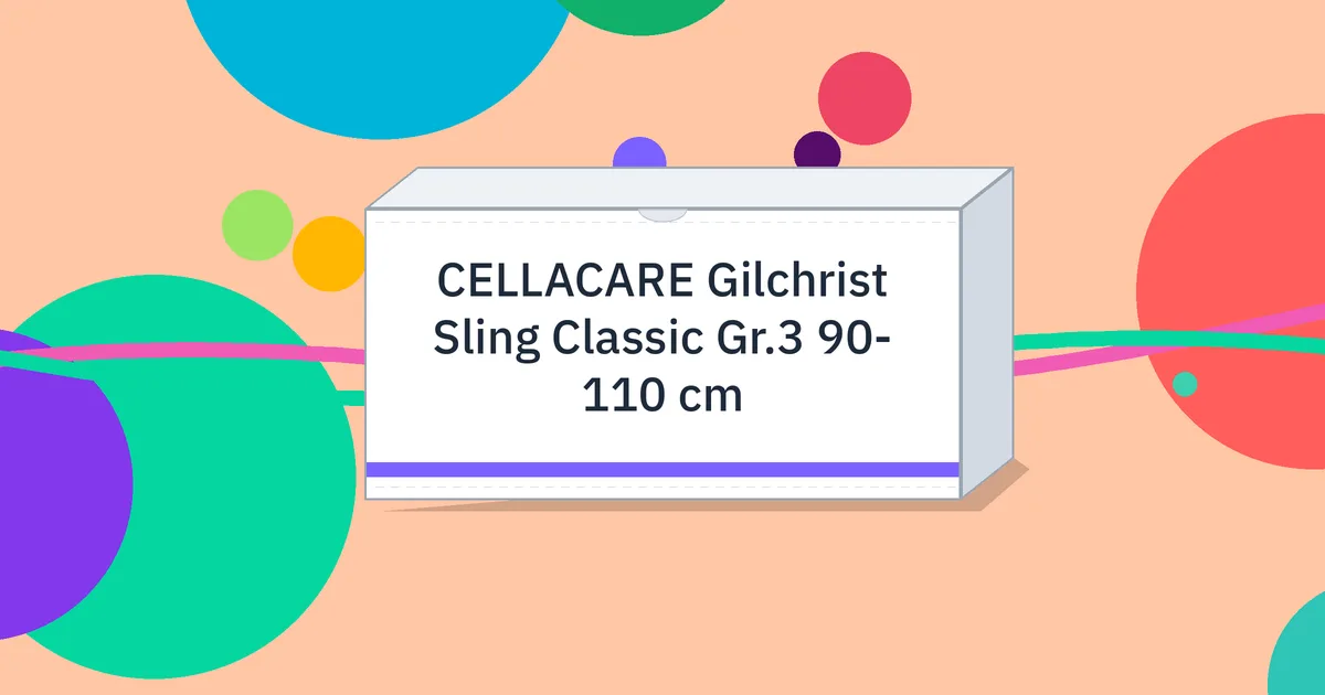 Symbolbild: Packung mit der Aufschrift CELLACARE Gilchrist Sling Classic Gr.3 90-110 cm (PZN 13897167) – Verfügbarkeit und Bezug in Apotheken in Frankfurt am Main