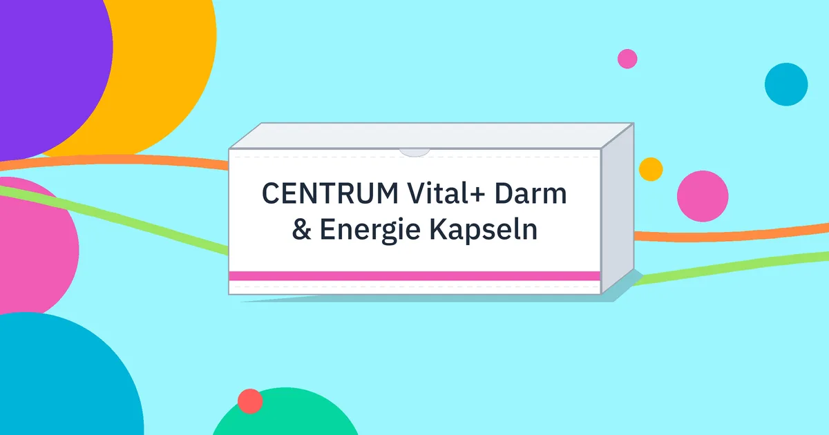 Symbolbild: Packung mit der Aufschrift CENTRUM Vital+ Darm & Energie Kapseln (PZN 20087167) – Verfügbarkeit und Bezug in Apotheken in Frankfurt am Main