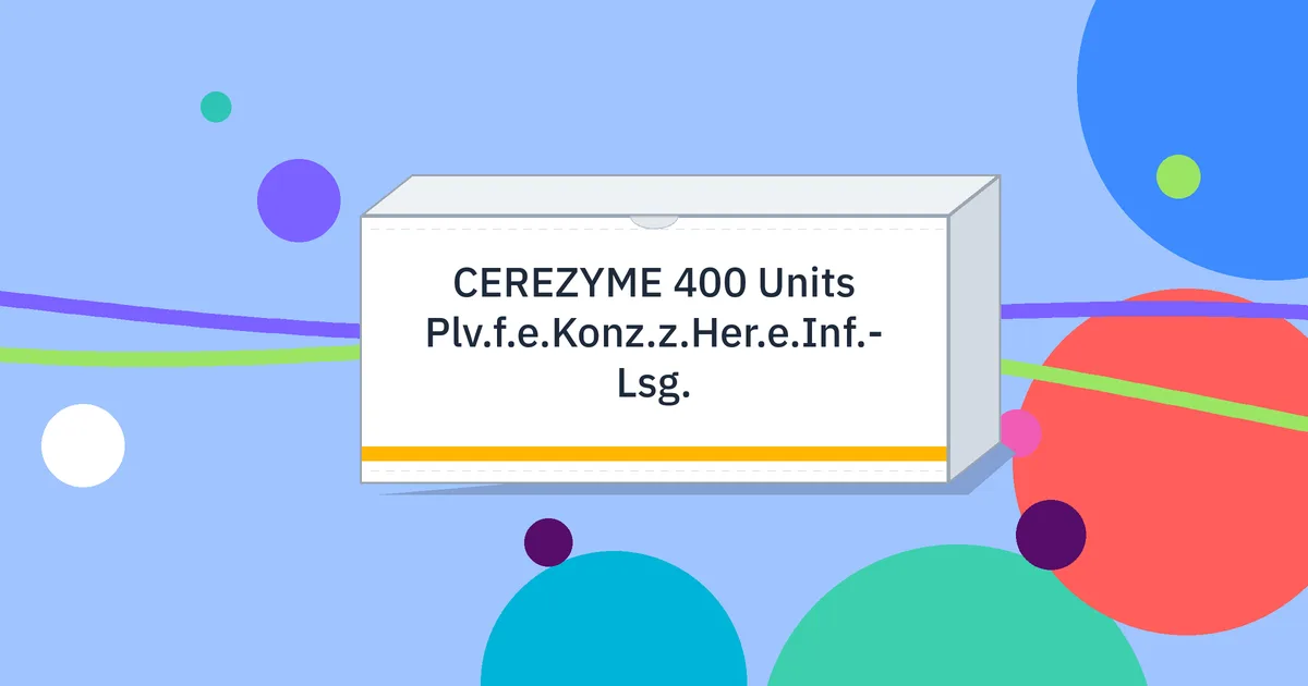 Symbolbild: Packung mit der Aufschrift CEREZYME 400 Units Plv.f.e.Konz.z.Her.e.Inf.-Lsg. (PZN 17203434) – Verfügbarkeit und Bezug in Apotheken in Frankfurt am Main