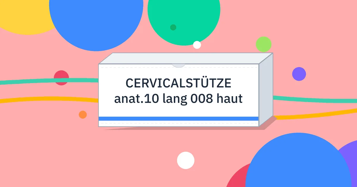 Symbolbild: Packung mit der Aufschrift CERVICALSTÜTZE anat.10 lang 008 haut (PZN 08895640) – Verfügbarkeit und Bezug in Apotheken in Frankfurt am Main