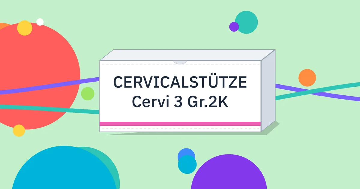 Symbolbild: Packung mit der Aufschrift CERVICALSTÜTZE Cervi 3 Gr.2K (PZN 05043416) – Verfügbarkeit und Bezug in Apotheken in Frankfurt am Main