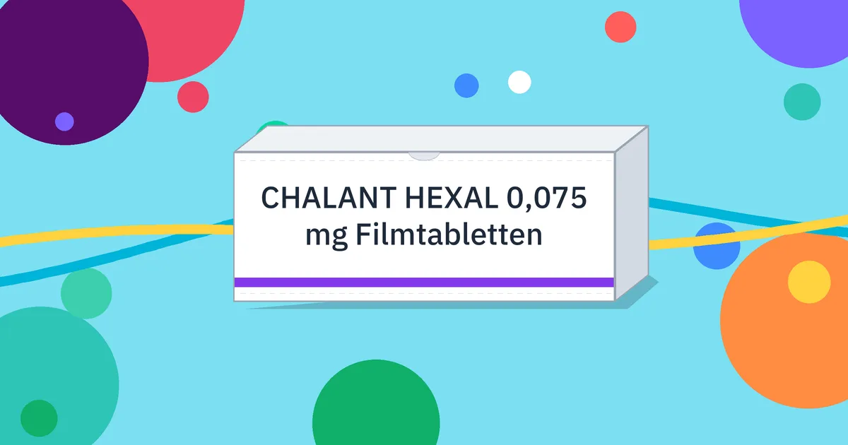 Symbolbild: Packung mit der Aufschrift CHALANT HEXAL 0,075 mg Filmtabletten (PZN 09710223) – Verfügbarkeit und Bezug in Apotheken in Frankfurt am Main