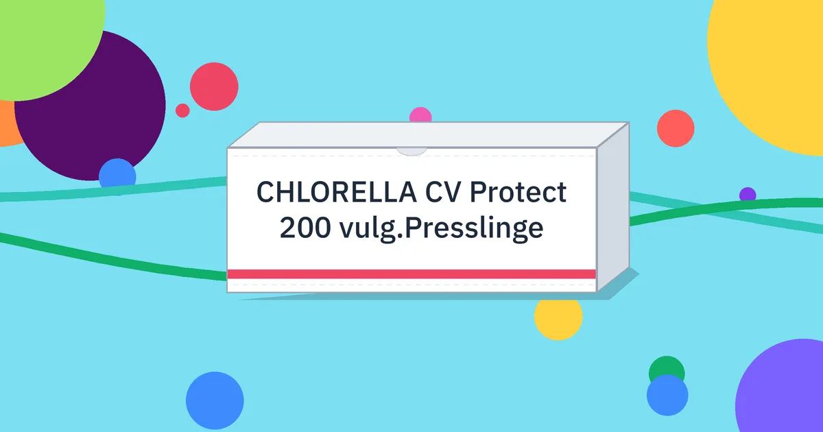 Symbolbild: Packung mit der Aufschrift CHLORELLA CV Protect 200 vulg.Presslinge (PZN 04997384) – Verfügbarkeit und Bezug in Apotheken in Frankfurt am Main
