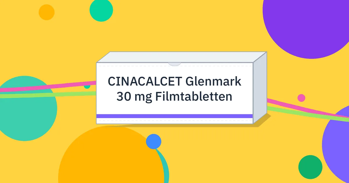 Symbolbild: Packung mit der Aufschrift CINACALCET Glenmark 30 mg Filmtabletten (PZN 16038921) – Verfügbarkeit und Bezug in Apotheken in Frankfurt am Main