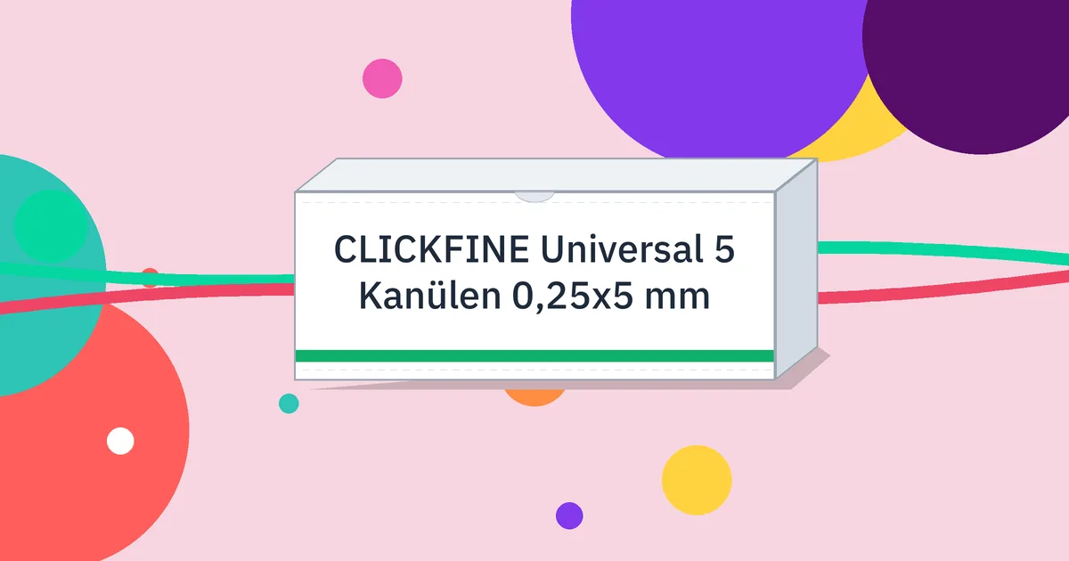 Symbolbild: Packung mit der Aufschrift CLICKFINE Universal 5 Kanülen 0,25x5 mm (PZN 19699273) – Verfügbarkeit und Bezug in Apotheken in Frankfurt am Main