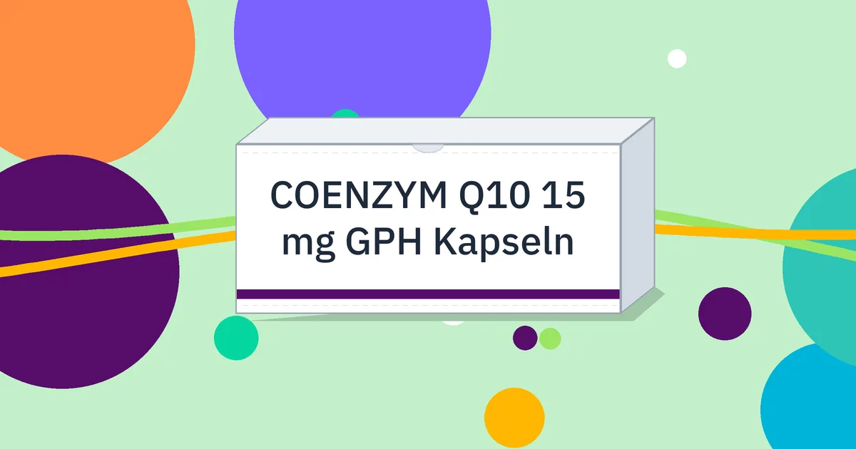 Symbolbild: Packung mit der Aufschrift COENZYM Q10 15 mg GPH Kapseln (PZN 01551179) – Verfügbarkeit und Bezug in Apotheken in Frankfurt am Main