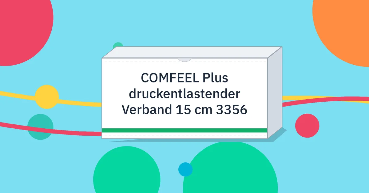 Symbolbild: Packung mit der Aufschrift COMFEEL Plus druckentlastender Verband 15 cm 3356 (PZN 11117107) – Verfügbarkeit und Bezug in Apotheken in Frankfurt am Main