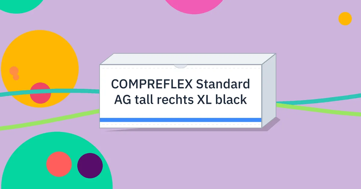 Symbolbild: Packung mit der Aufschrift COMPREFLEX Standard AG tall rechts XL black (PZN 19534773) – Verfügbarkeit und Bezug in Apotheken in Frankfurt am Main