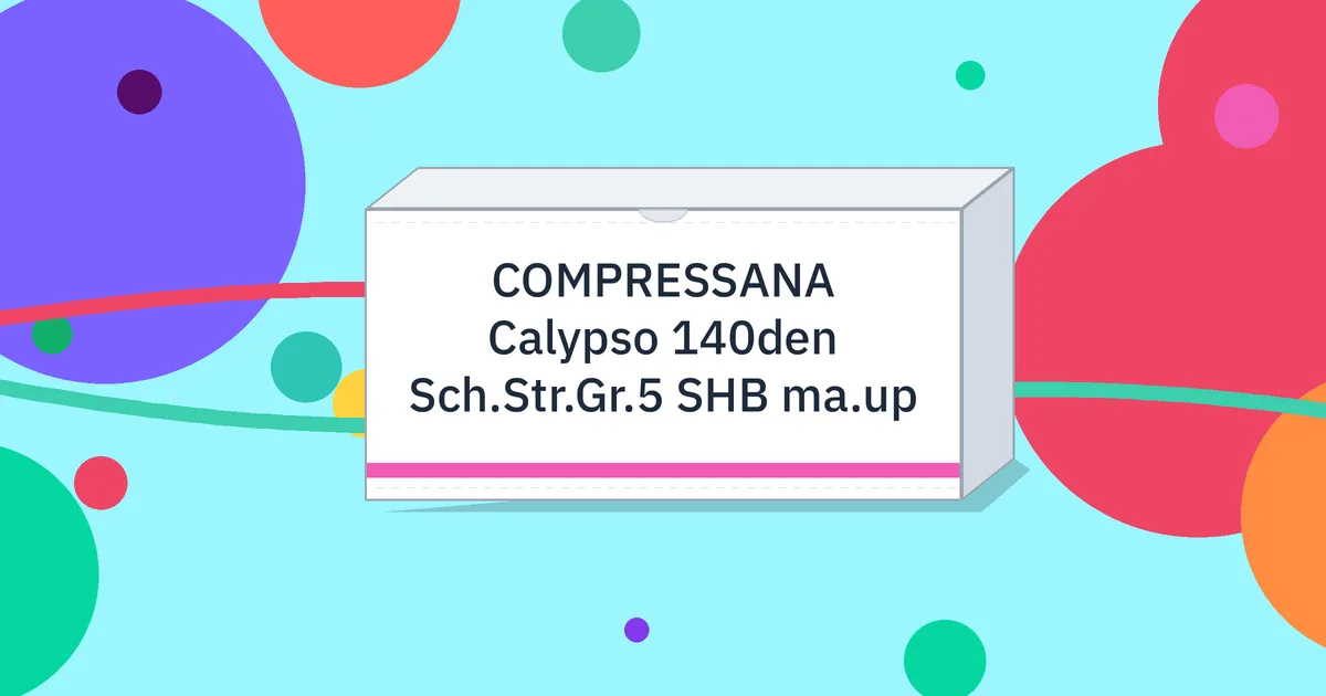 Symbolbild: Packung mit der Aufschrift COMPRESSANA Calypso 140den Sch.Str.Gr.5 SHB ma.up (PZN 05704763) – Verfügbarkeit und Bezug in Apotheken in Frankfurt am Main
