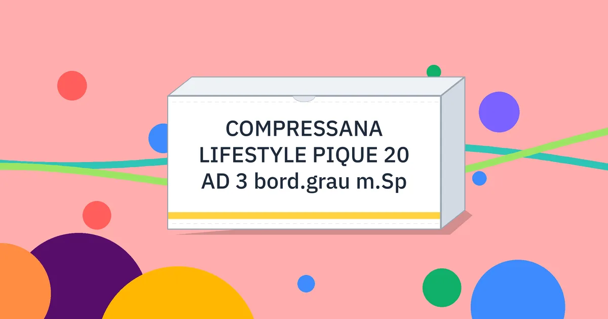 Symbolbild: Packung mit der Aufschrift COMPRESSANA LIFESTYLE PIQUE 20 AD 3 bord.grau m.Sp (PZN 19476892) – Verfügbarkeit und Bezug in Apotheken in Frankfurt am Main