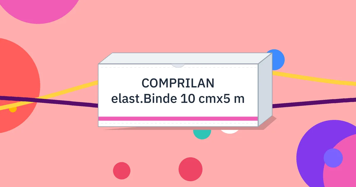 Symbolbild: Packung mit der Aufschrift COMPRILAN elast.Binde 10 cmx5 m (PZN 07245673) – Verfügbarkeit und Bezug in Apotheken in Frankfurt am Main