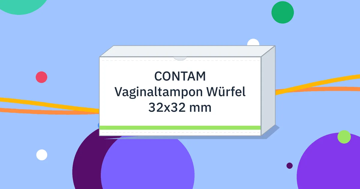 Symbolbild: Packung mit der Aufschrift CONTAM Vaginaltampon Würfel 32x32 mm (PZN 10796922) – Verfügbarkeit und Bezug in Apotheken in Frankfurt am Main