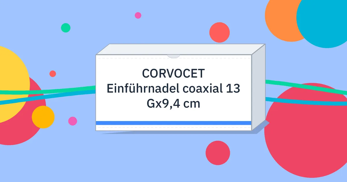 Symbolbild: Packung mit der Aufschrift CORVOCET Einführnadel coaxial 13 Gx9,4 cm (PZN 18764229) – Verfügbarkeit und Bezug in Apotheken in Frankfurt am Main