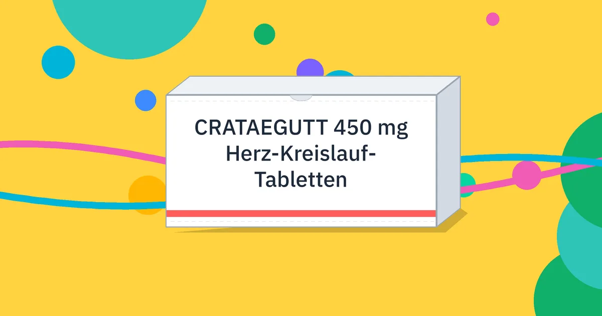 Symbolbild: Packung mit der Aufschrift CRATAEGUTT 450 mg Herz-Kreislauf-Tabletten (PZN 14064529) – Verfügbarkeit und Bezug in Apotheken in Frankfurt am Main